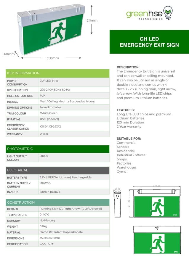 LED Emergency Exit Sign Box By Greenhse Technologies Perth | PDF