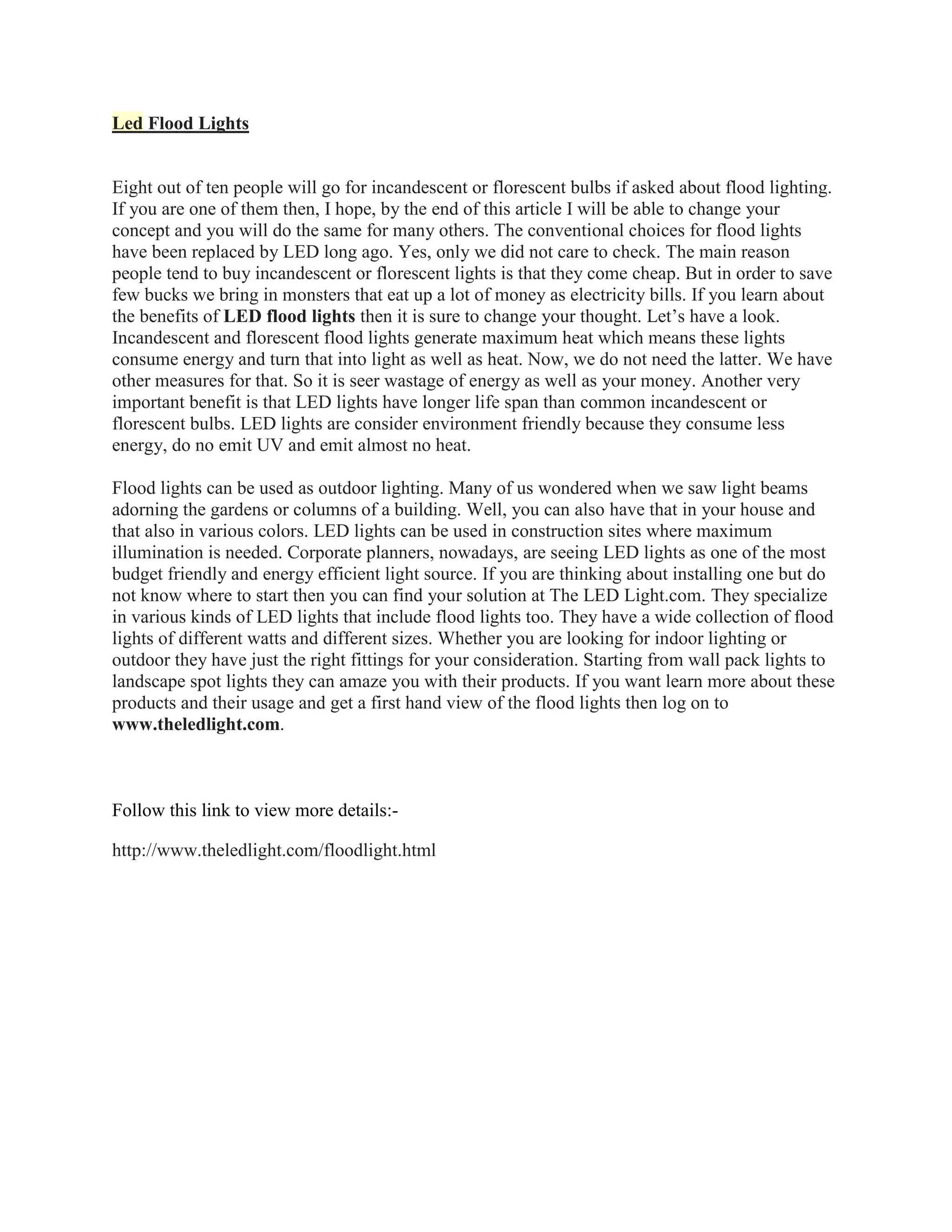 Led flood lights | DOCX