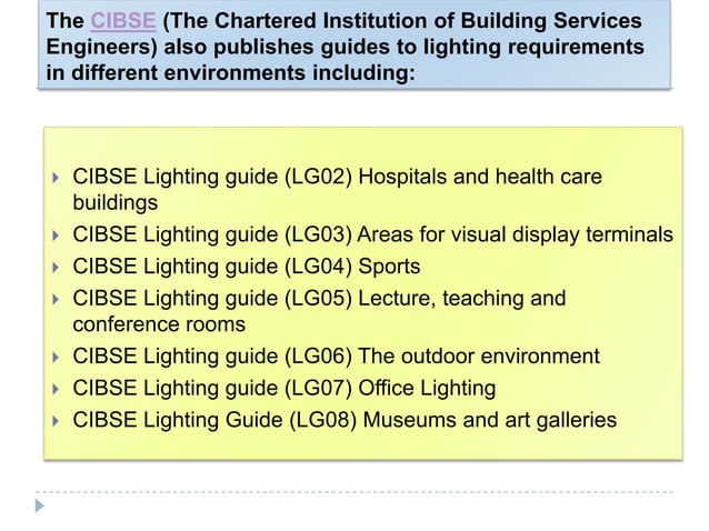 Led Lighting (CIBSE Code for Interior Lighting, 1994) | PPT
