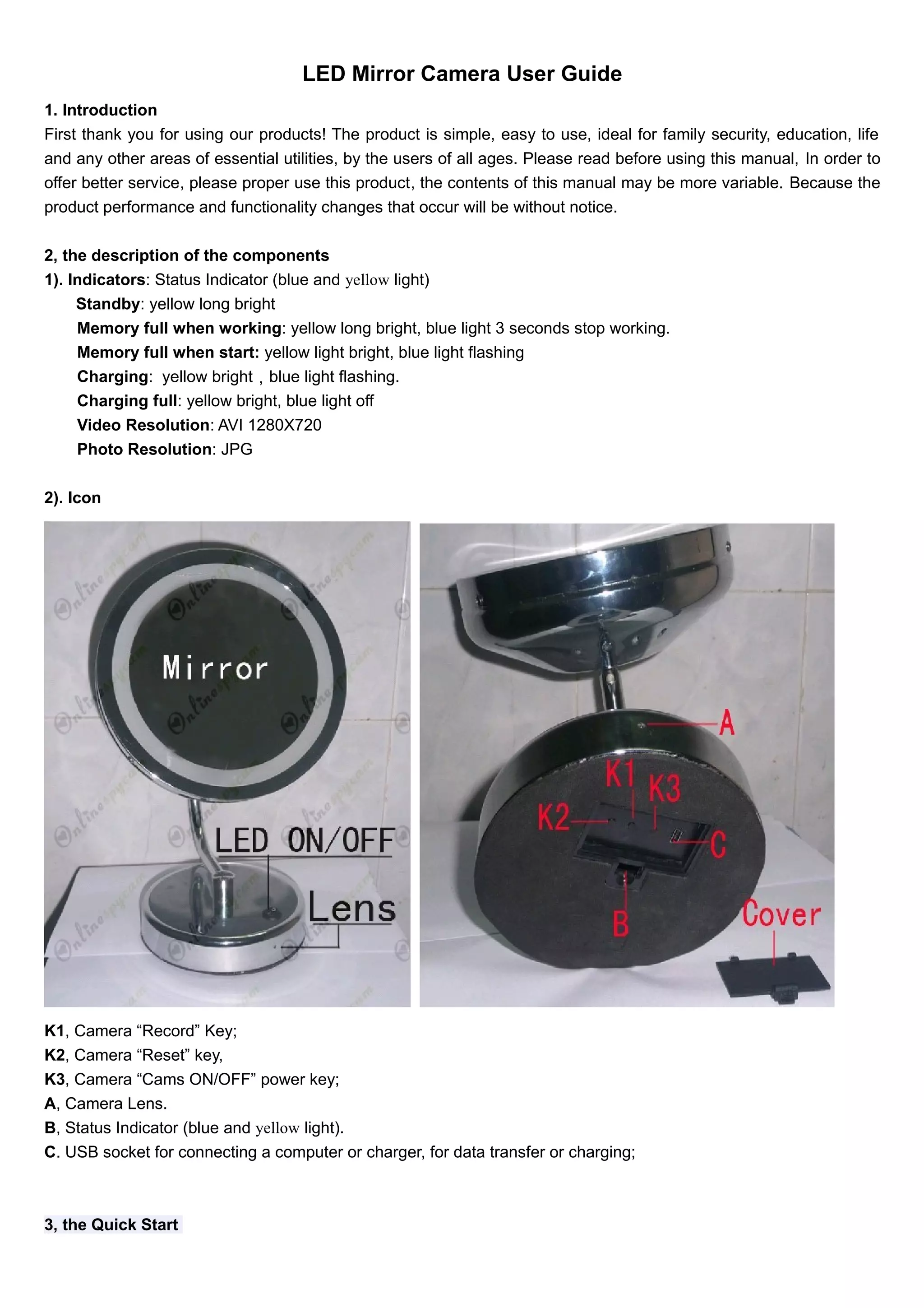 Spy Led mirror camera user guide/operation guide/Operation Manual-desk ...