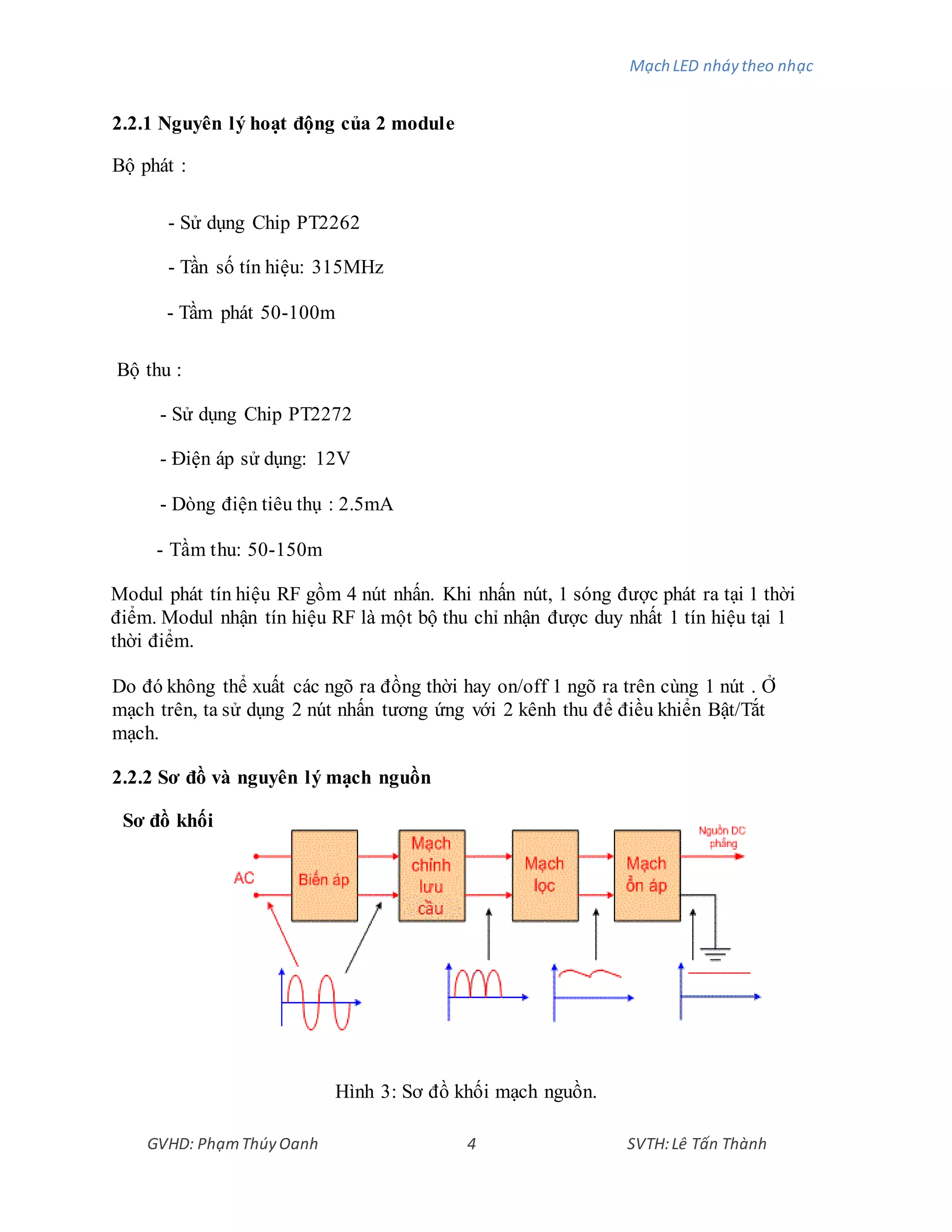 (Led nháy theo nhạc) báo cáo đồ án điện tử viễn thông 1 | DOCX