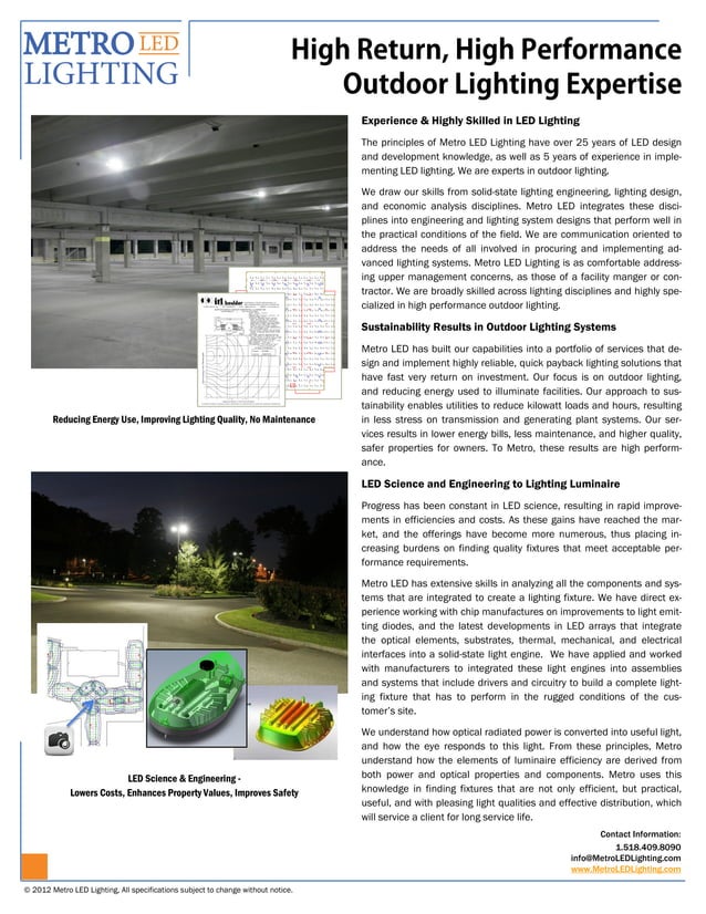 LED Outdoor Lighting Experts - Background on Metro LED Lighting | PDF