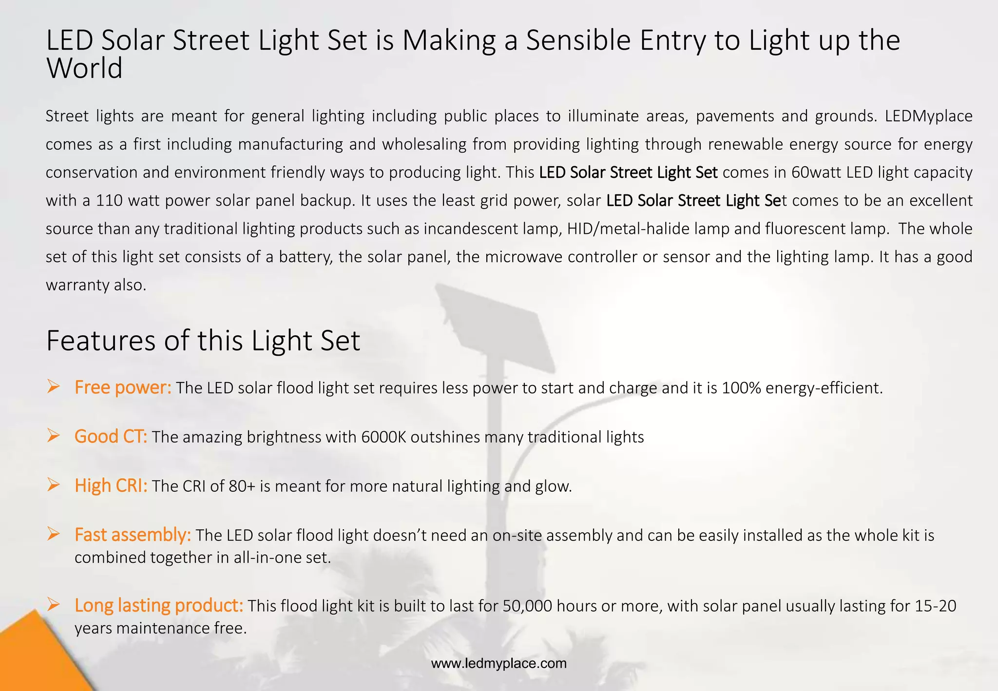 LED Solar Street Light Set Features - LEDMyplace | PPT