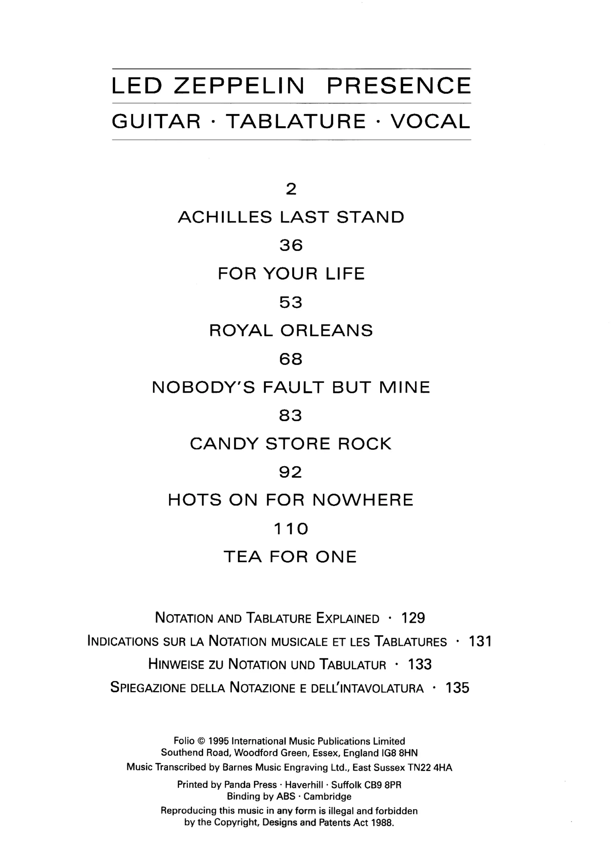 Led zeppelin Presence Songbook | PDF