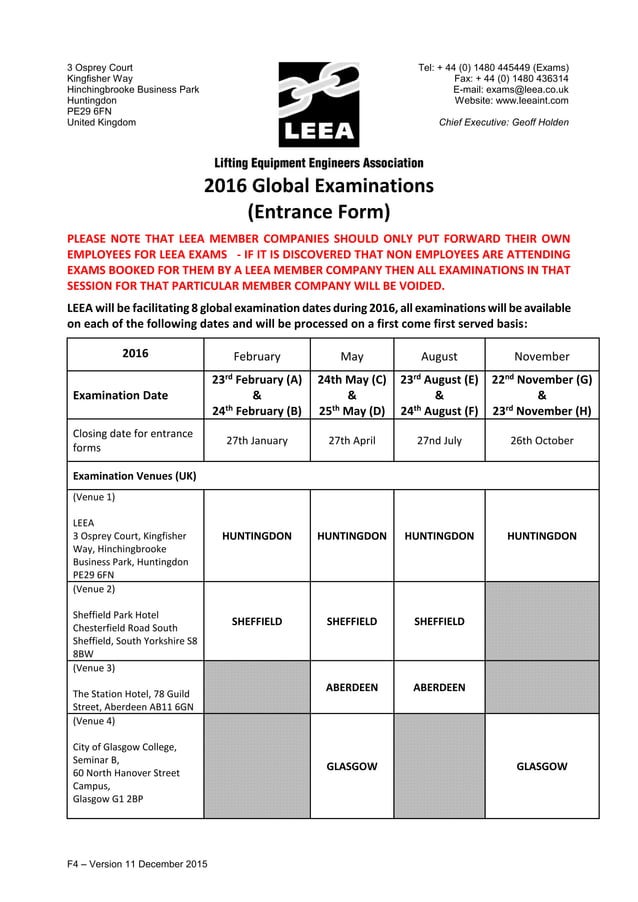 Leea 2016 examination entrance form version | PDF