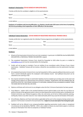Leea 2016 examination entrance form version | PDF