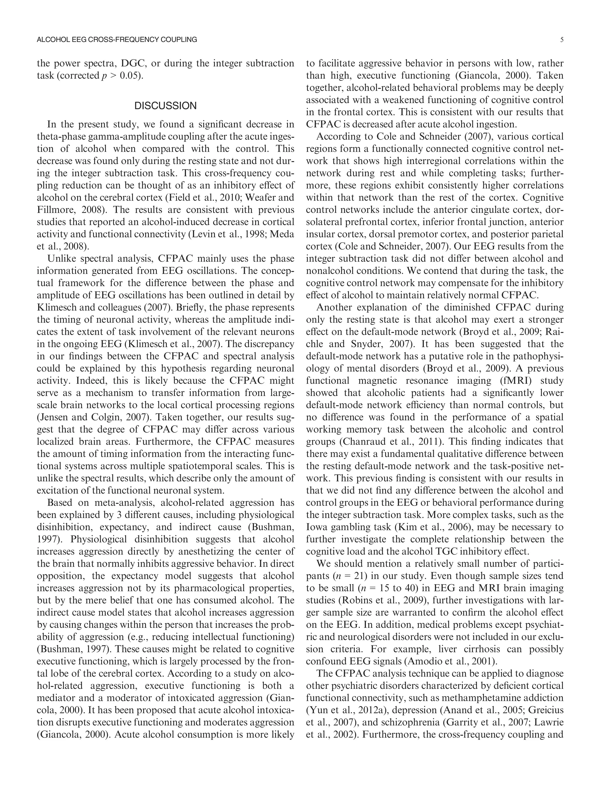 Alcohol reduces EEG coupling | PDF