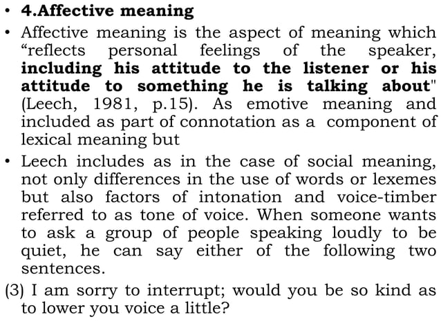 LEECH'S SEVEN TYPES OF MEANING | PPTX