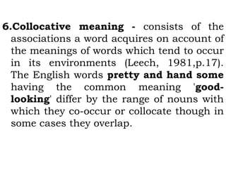 LEECH'S SEVEN TYPES OF MEANING | PPTX