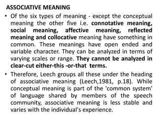 LEECH'S SEVEN TYPES OF MEANING | PPTX