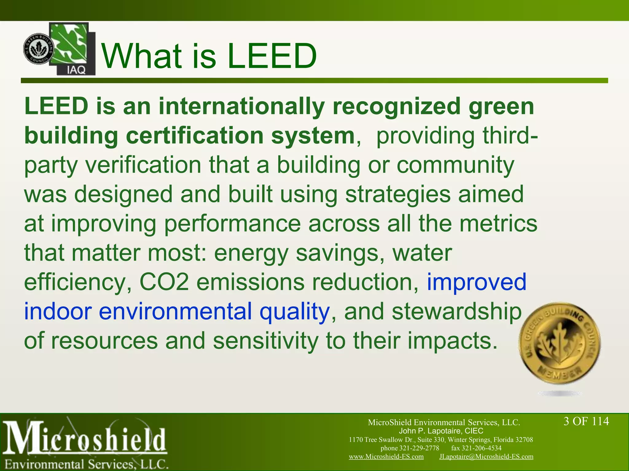 LEED & Indoor Air Quality John P. Lapotaire, CIEC | PPT