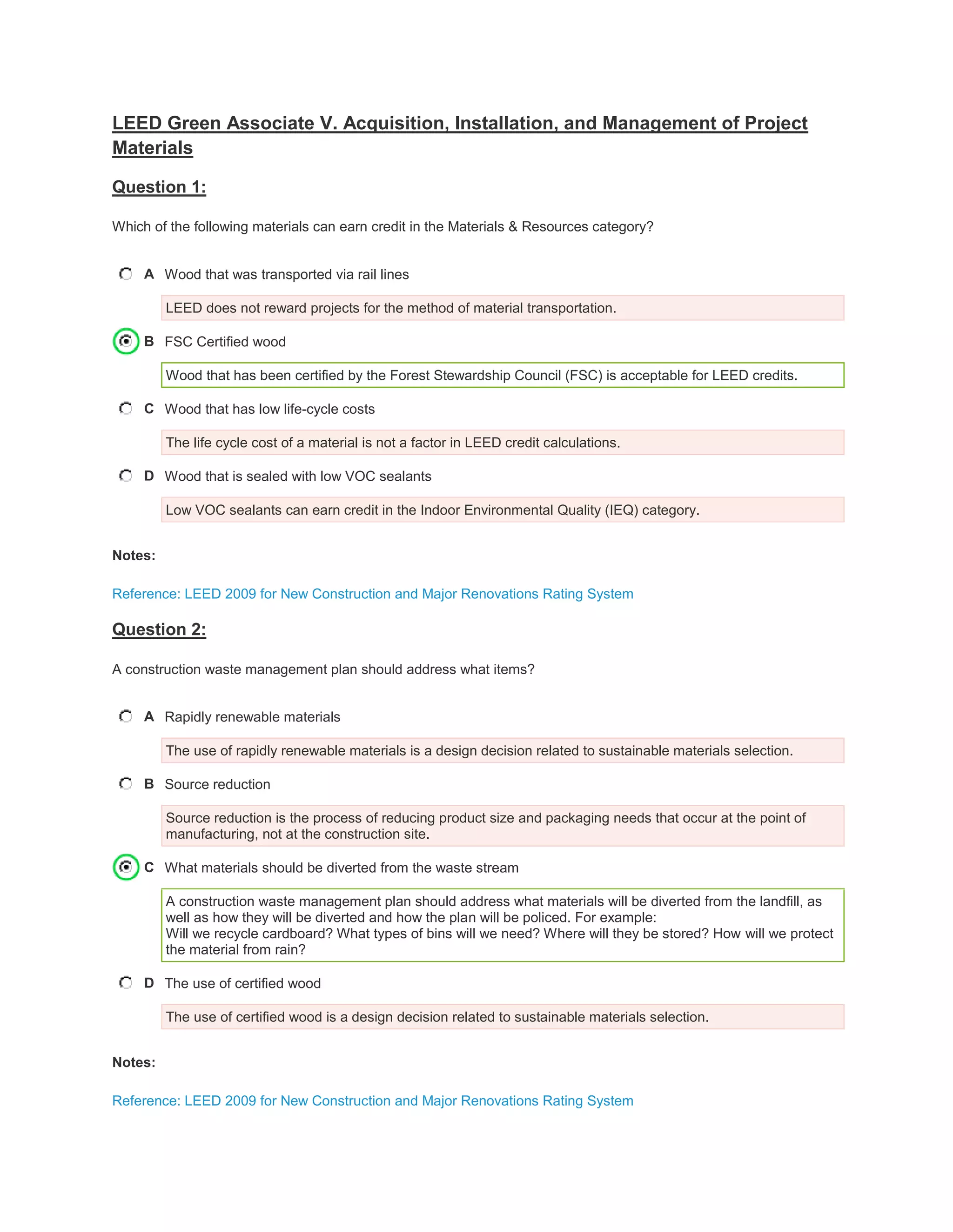 Leed green associate v. acquisition, installation, and management of ...