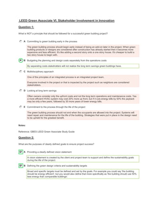 Leed green associate vi. stakeholder involvement in innovation answer | PDF