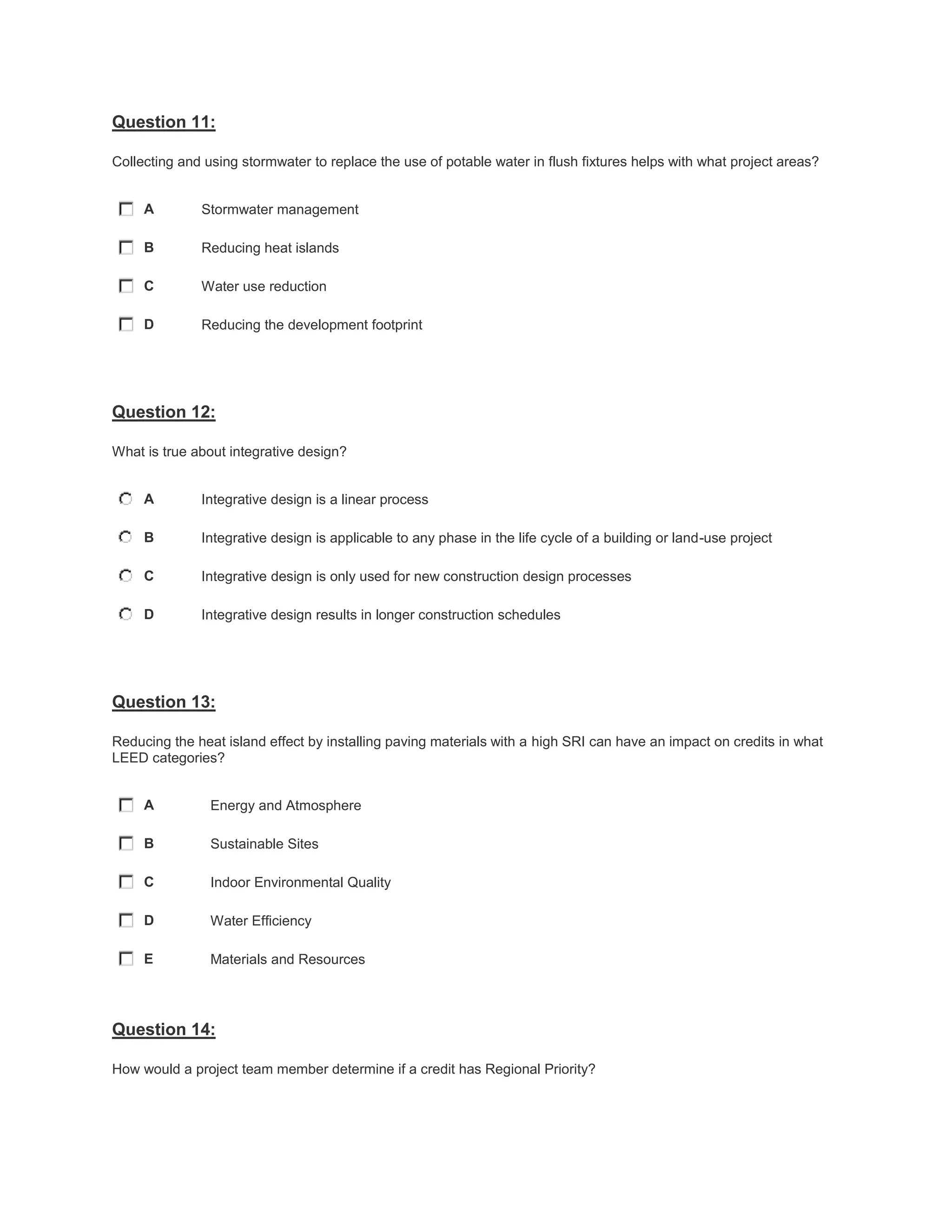 Leed green associate vi. stakeholder involvement in innovation question ...