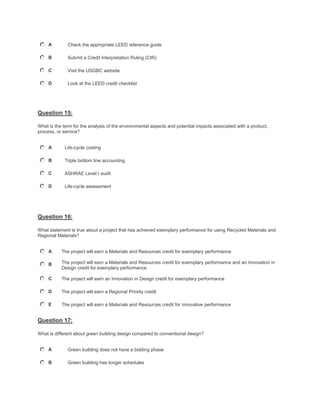 Leed green associate vi. stakeholder involvement in innovation question ...