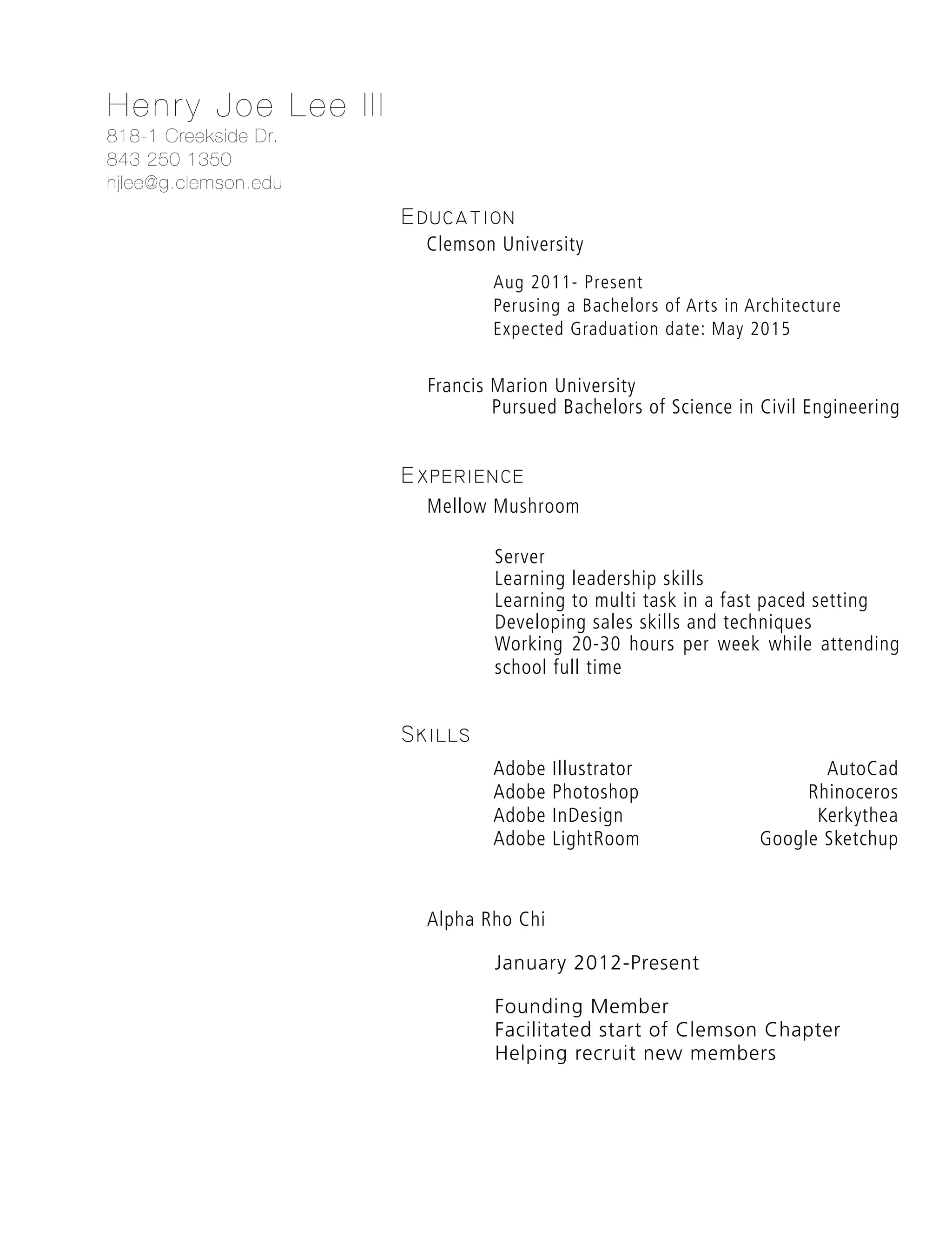 Henry Lee Resume | PDF