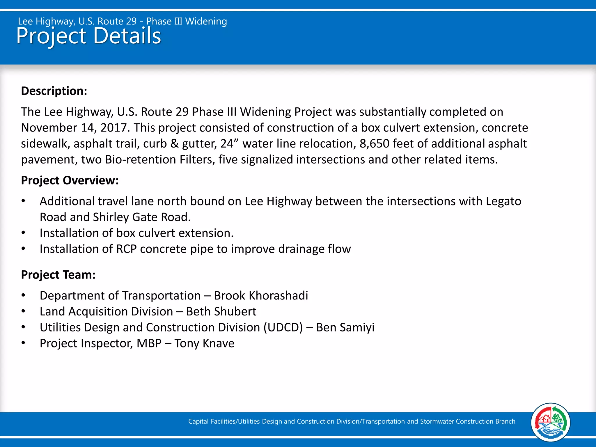 Lee Highway, U.S. Route 29 Phase III Widening | PPT