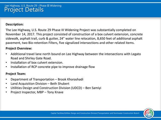 Lee Highway, U.S. Route 29 Phase III Widening | PPT