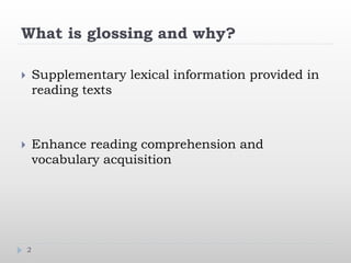 Tooltip-type, Frame-type, and Concordance Glossing in L2 Reading | PPT