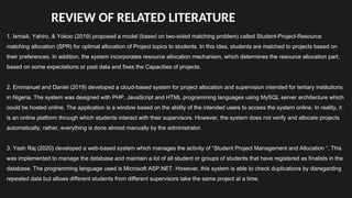 DESIGN AND IMPLEMENTATION OF A STUDENT PROJECT ALLOCATION | PPT