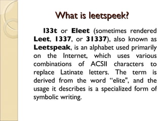 Leetspeek In Daily Life | PPT