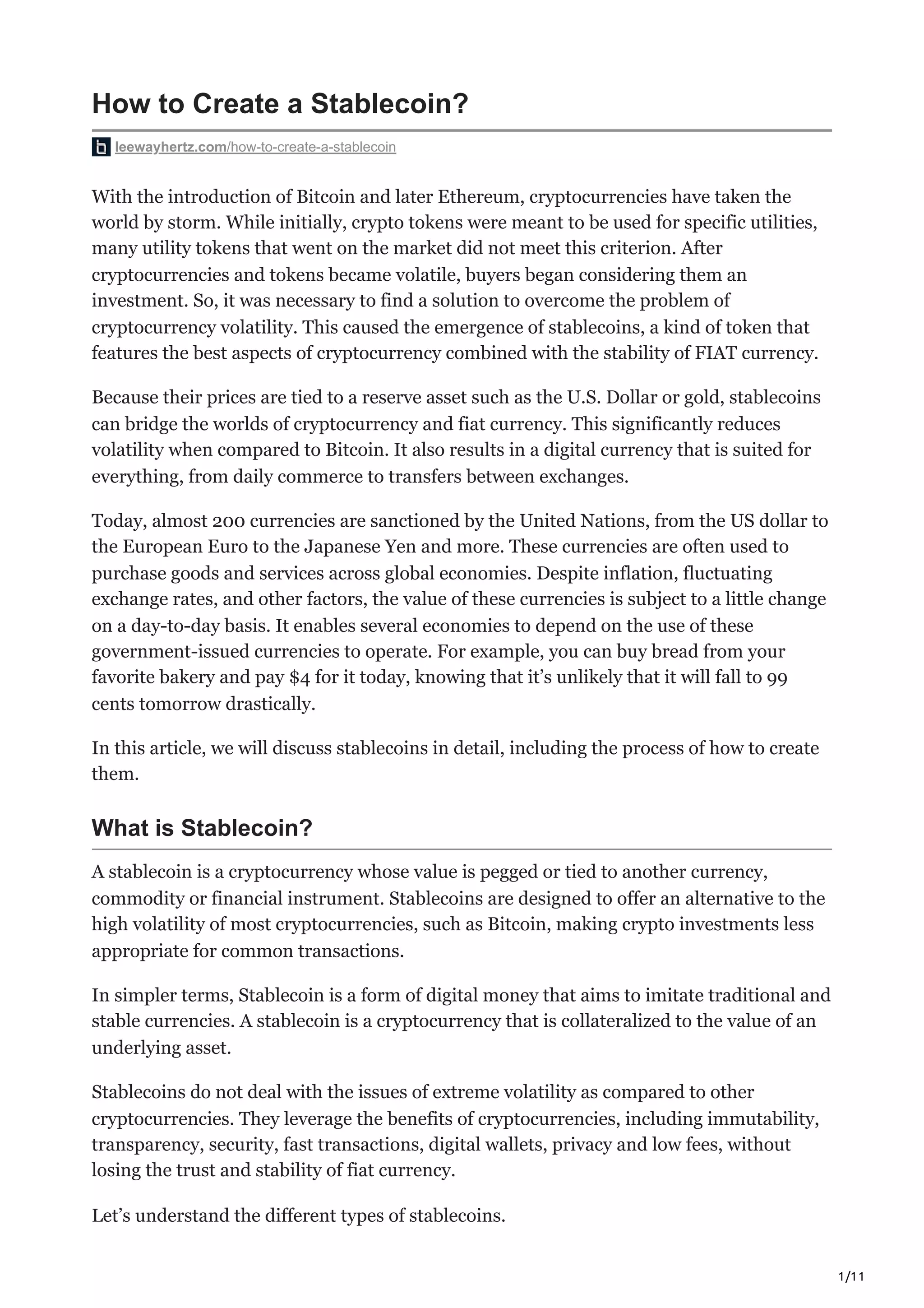 leewayhertz.com - How to Create a Stablecoin | PDF