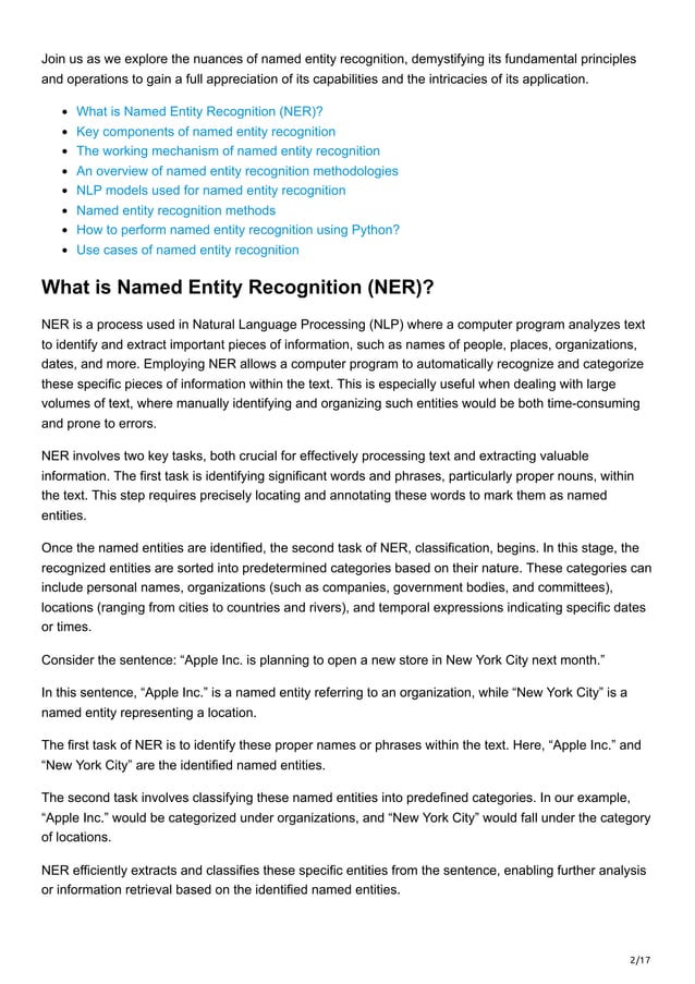 Named Entity Recognition Ner Unveiling The Value In Unstructured Textpdf