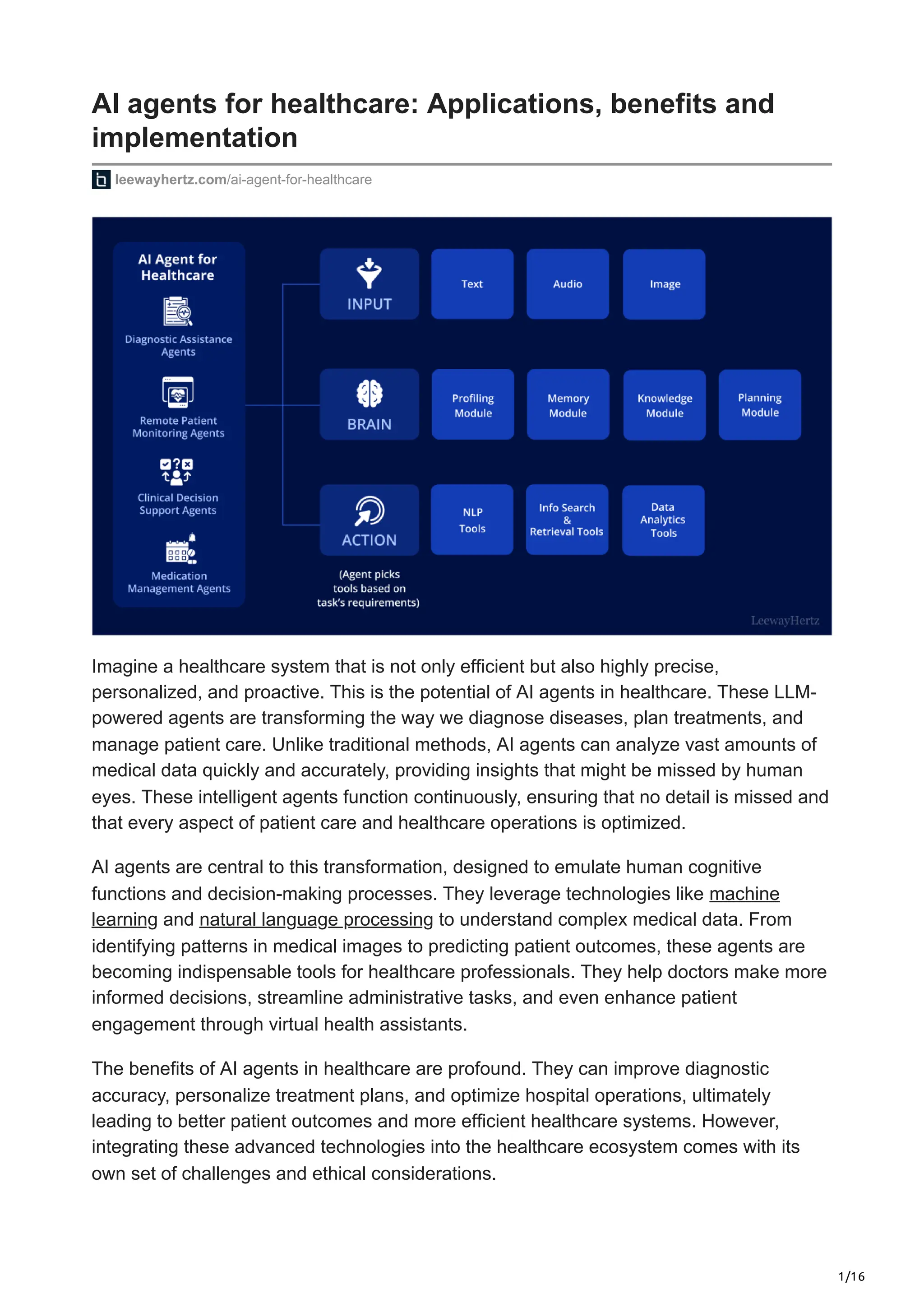 leewayhertz.com-AI agents for healthcare Applications benefits and implementation.pdf