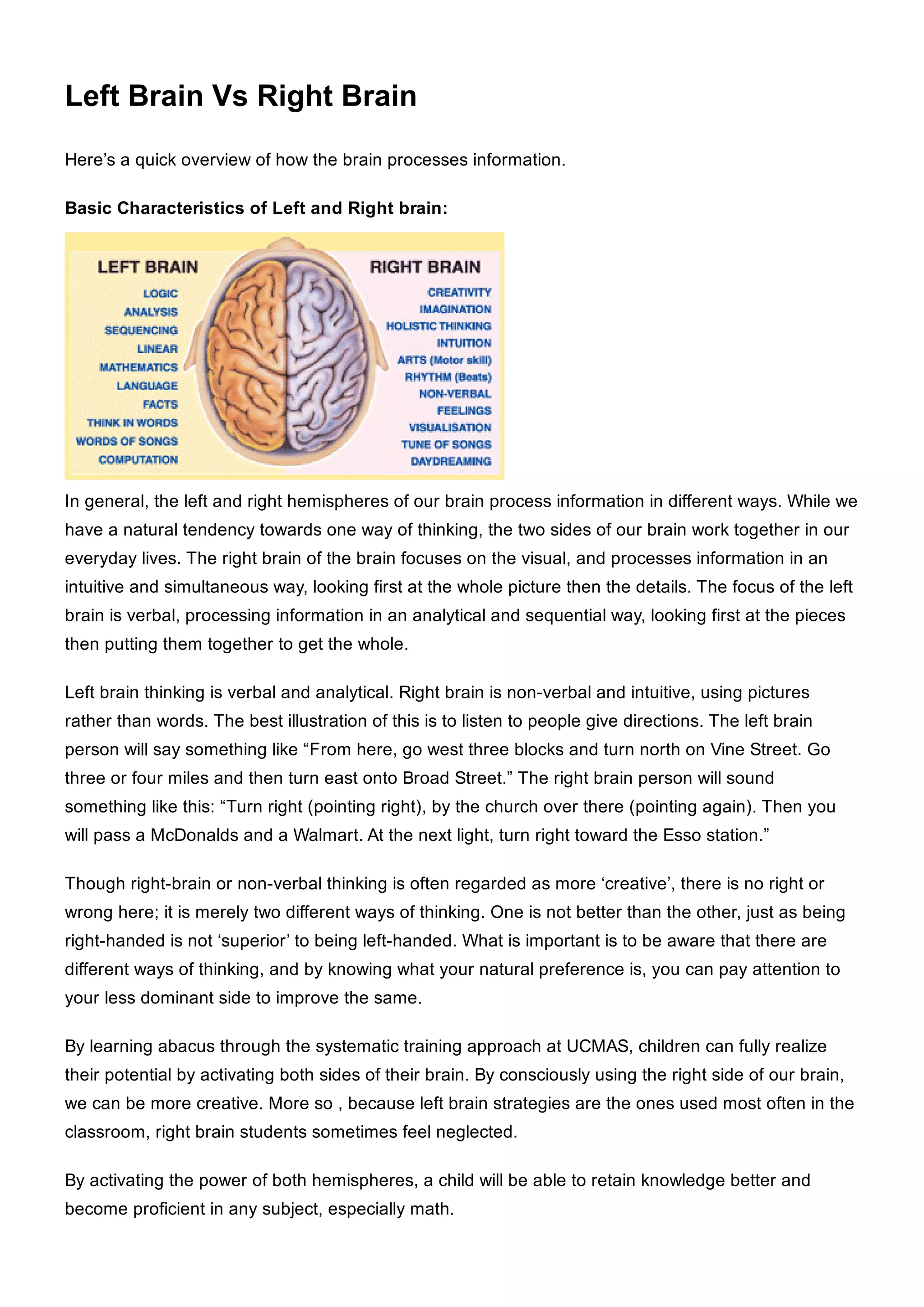 Left brain vs right brain | PDF