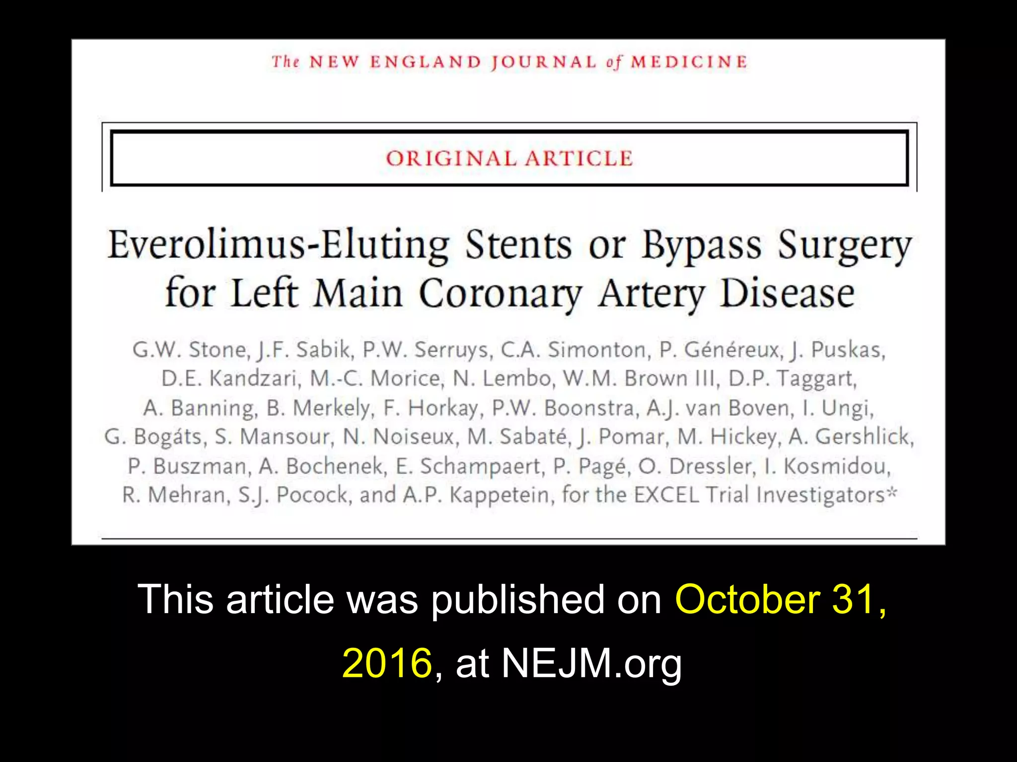 Left main disease pci vs cabg excel trial 2016 | PPTX