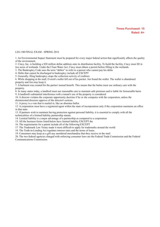 Leg 100 final exam spring 2016 | PDF