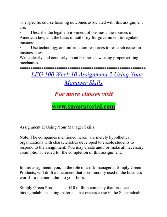 LEG 100 help Successful Learning/Snaptutorial | PDF