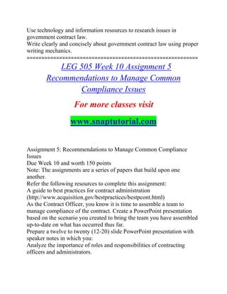 LEG 505 help Successful Learning/Snaptutorial | PDF