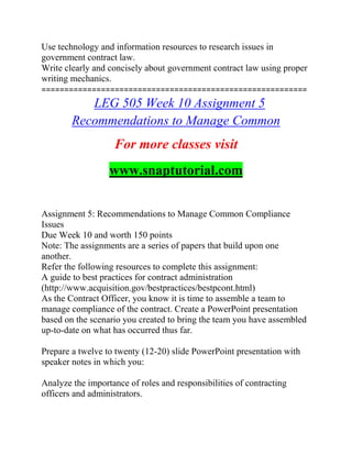 LEG 505 help Successful Learning/Snaptutorial | PDF