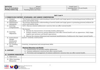 Comprehensive Lesson Exemplar on Mental Health and Target Games for ...