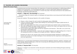 Comprehensive Lesson Exemplar on Mental Health and Target Games for ...