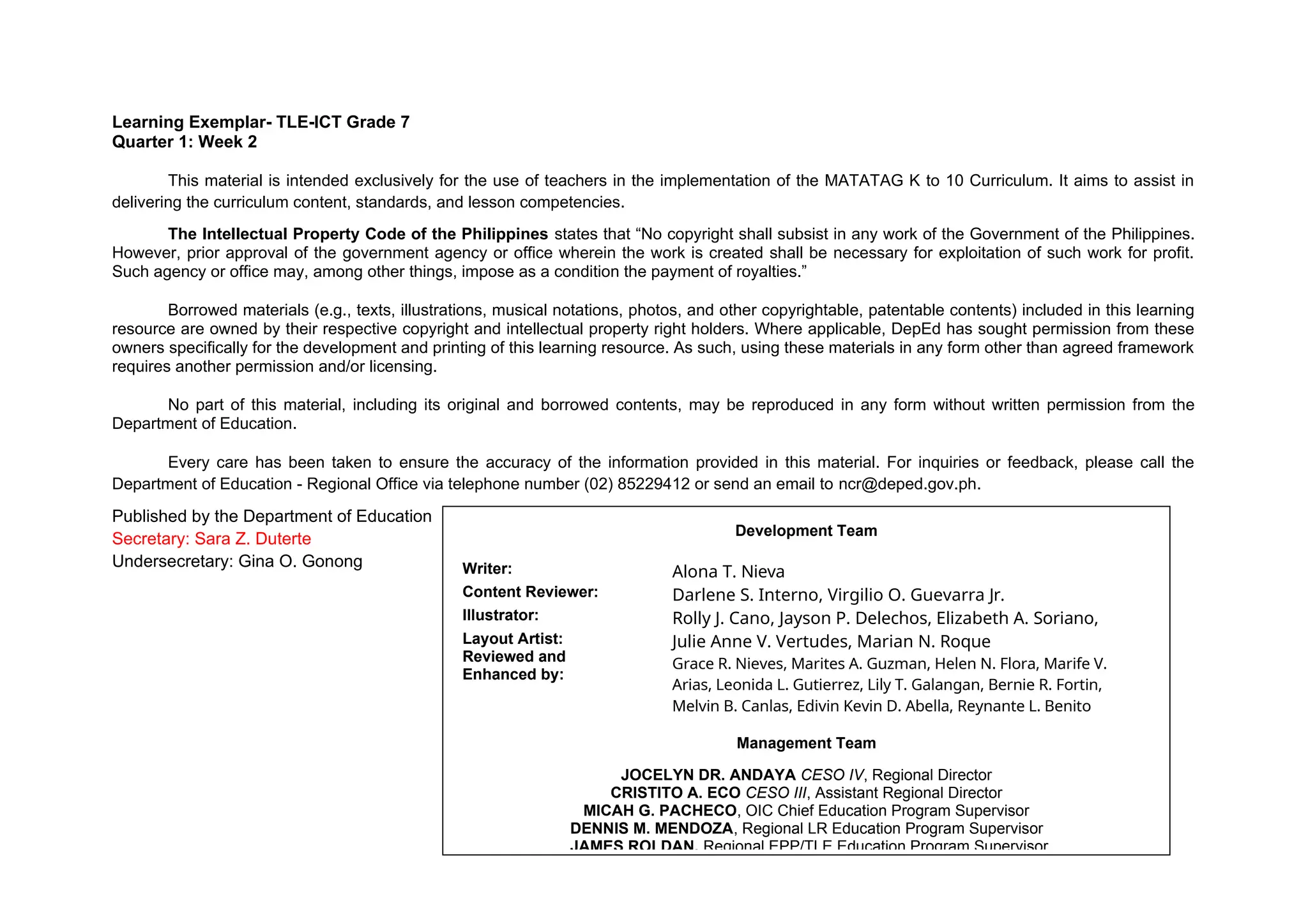 Learning Exemplar in ICT in Grade 7 Matatag Curriculum | DOCX