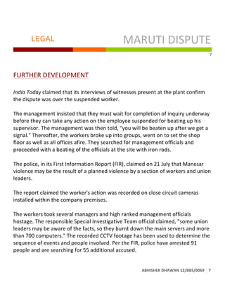 Manesar Violence - Industrial Relation - Legal Aspects Of Business | PDF