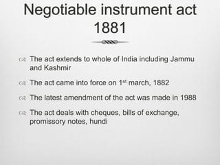 negotiable instruments act | PPTX