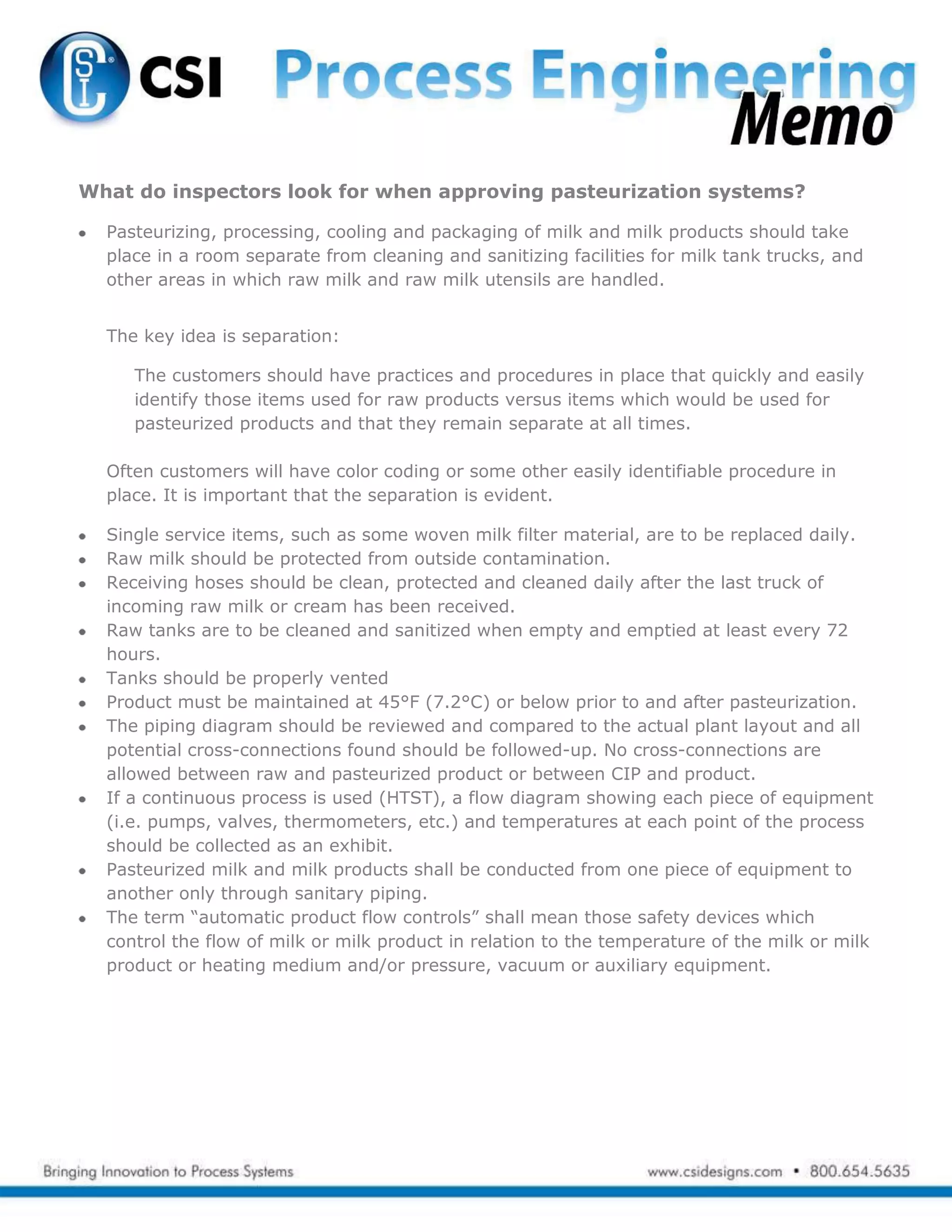 Legal pasteurization-systems-process-engineering-memo | PDF