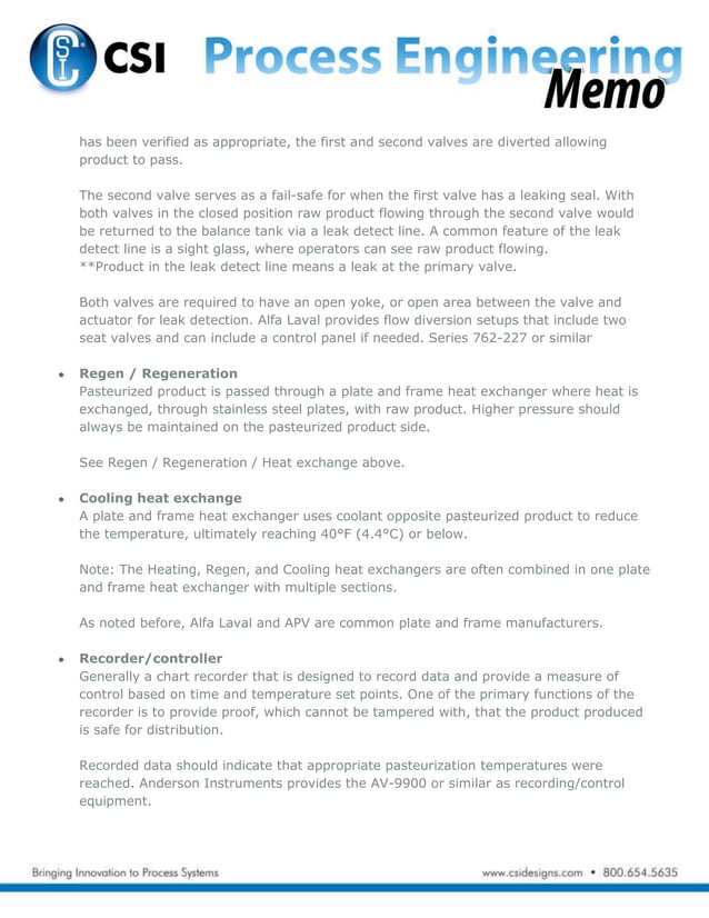 Legal pasteurization-systems-process-engineering-memo | PDF