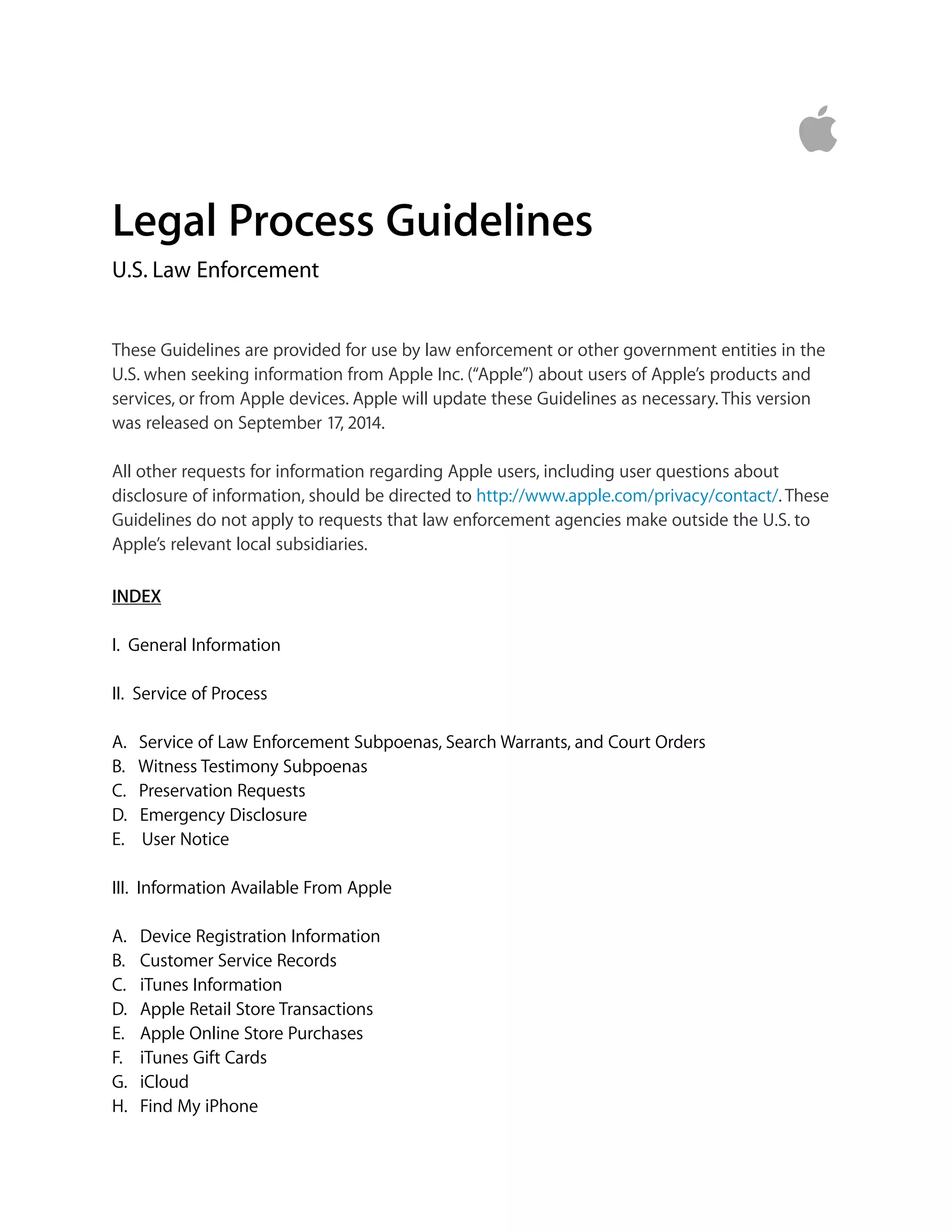 Apple Legal process guidelines US | PDF