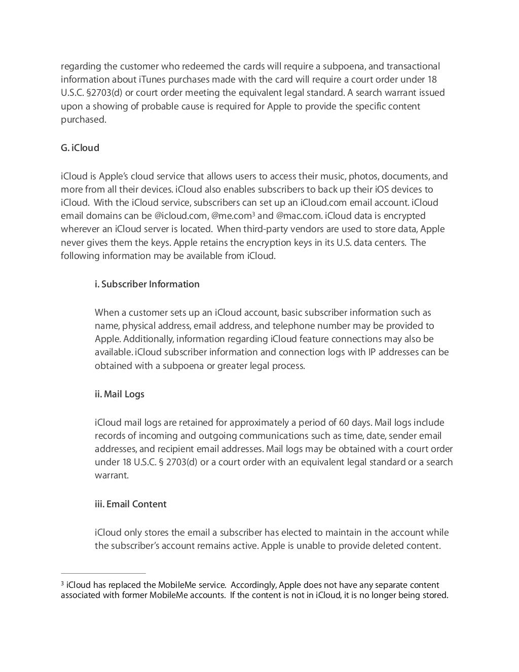 Apple Legal process guidelines US