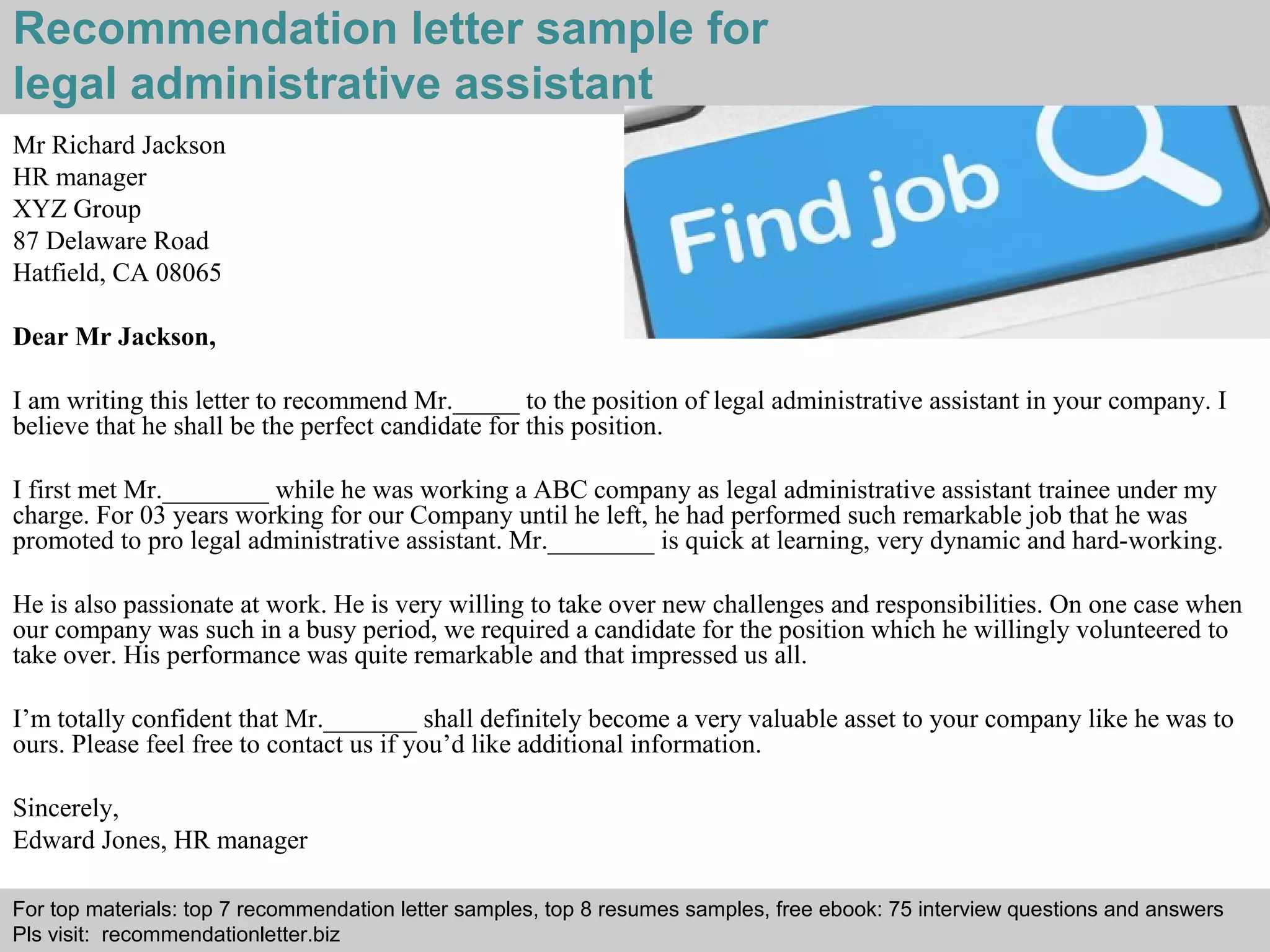Legal administrative assistant recommendation letter | PPT