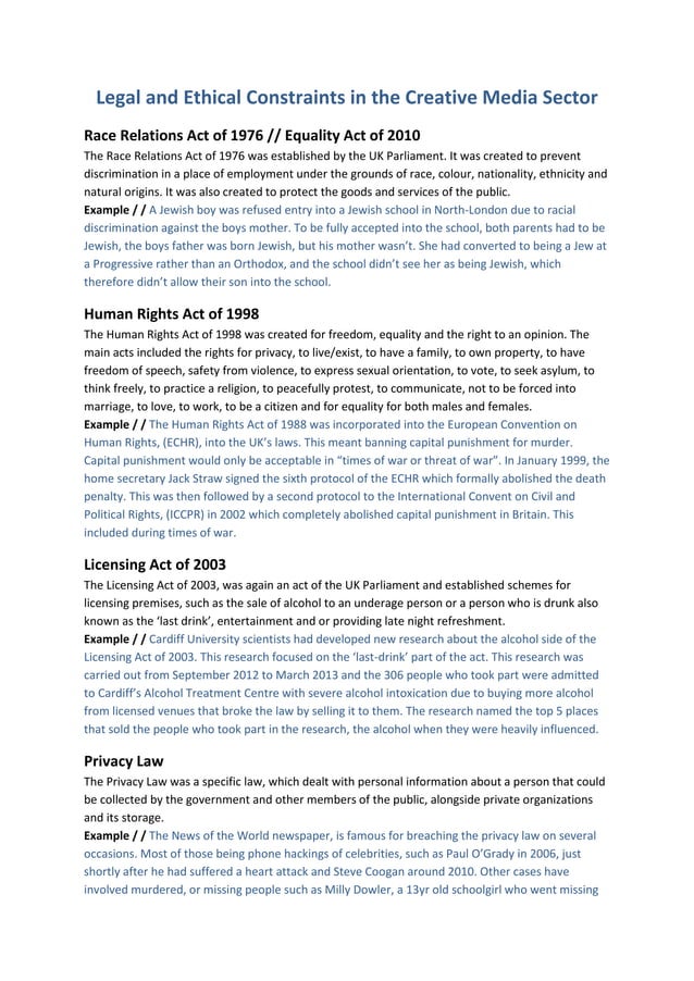 Legal and Ethical Constraints in the Creative Media Sector | DOCX