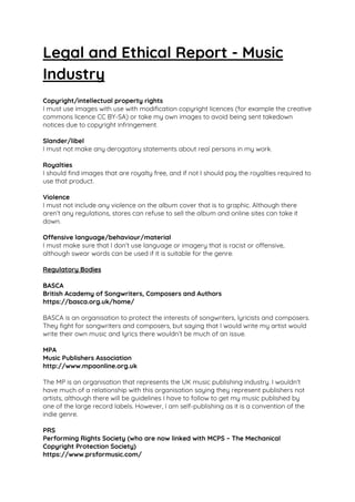 Legal and ethical report unit 14 | PDF | Music | Entertainment