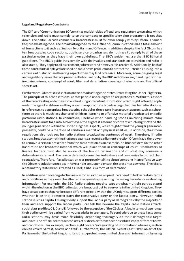 Legal and Regulatory Constraints