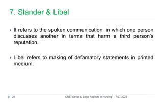 legal aspects in nursing.pptx | Injuries | Diseases and Conditions