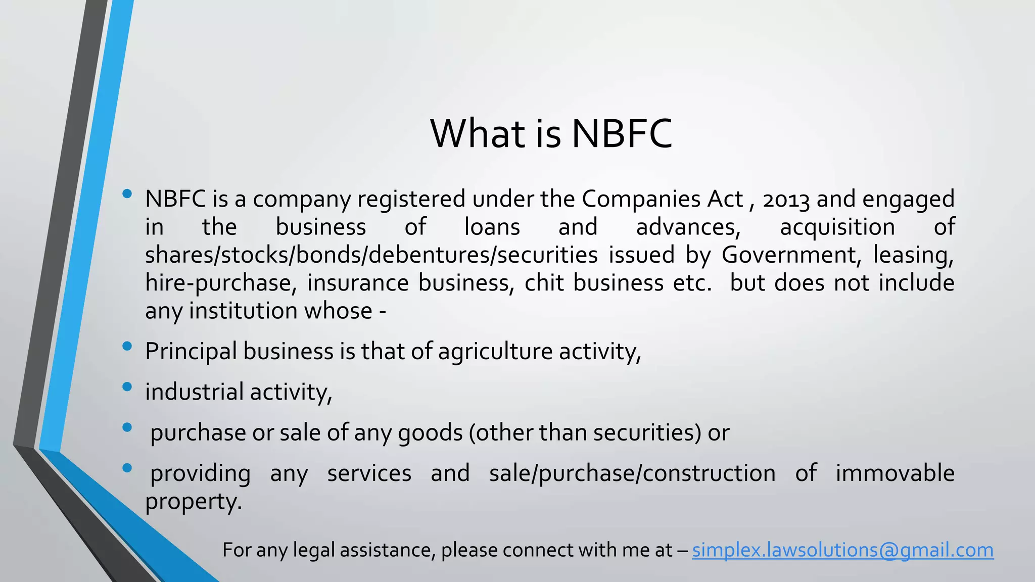 Legal aspects relating to registration of nbfc in india | PPTX