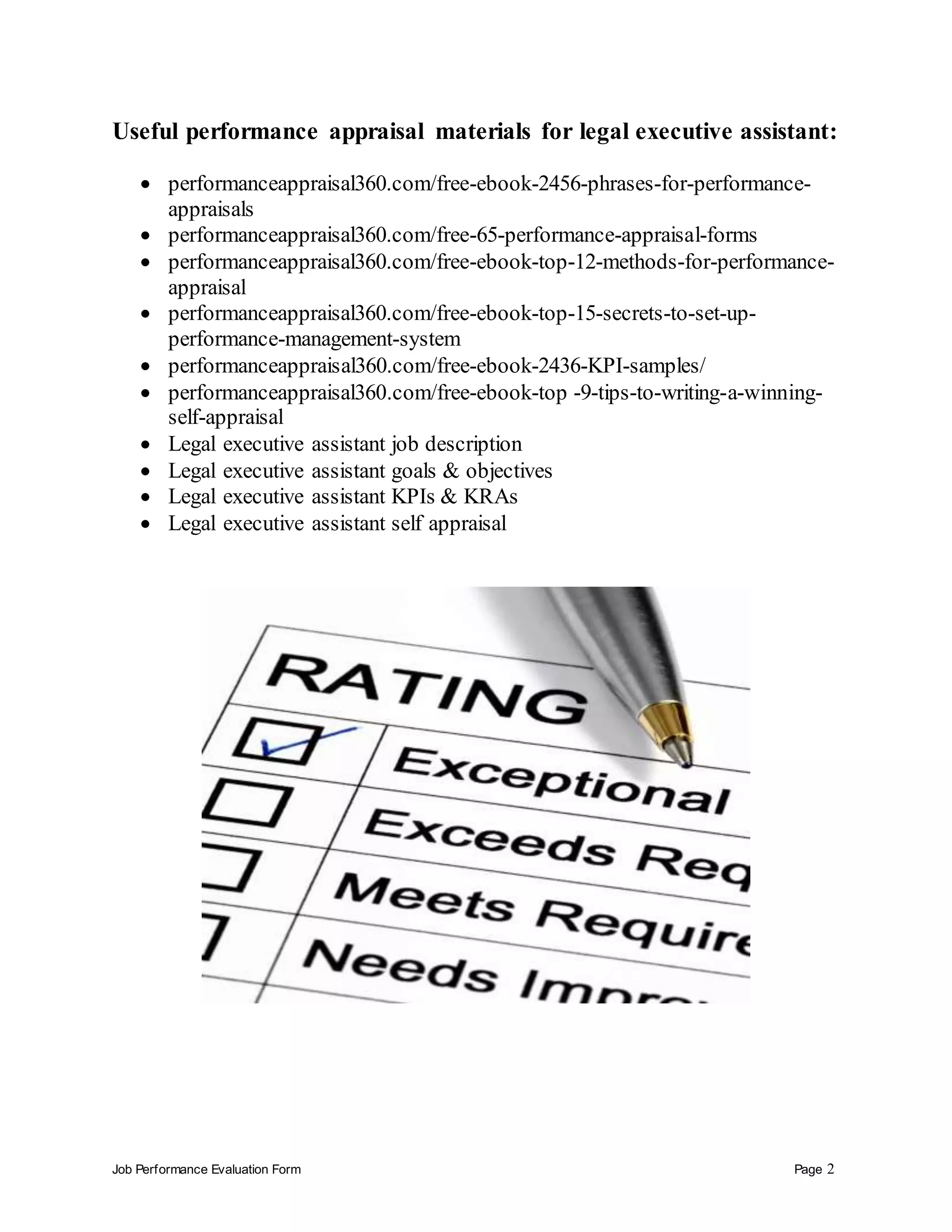 Legal executive assistant performance appraisal | DOCX